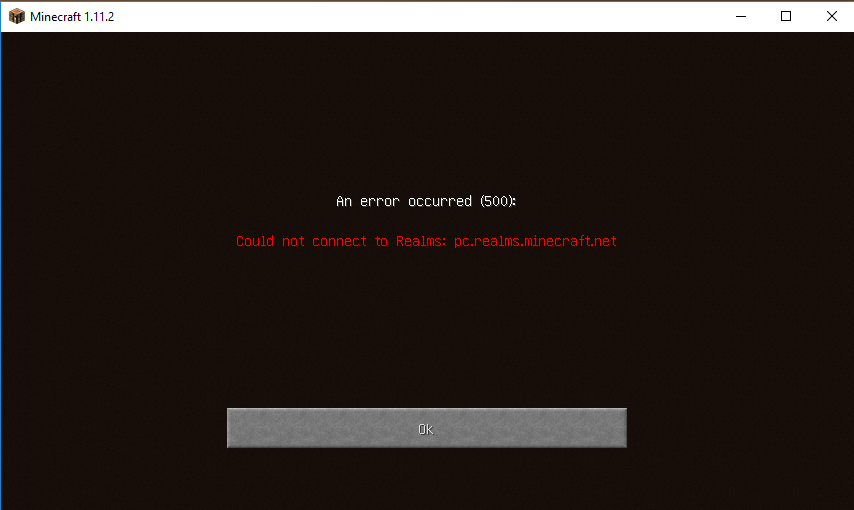 V1112 Realms Connection Error Unmodified Minecraft Client Support